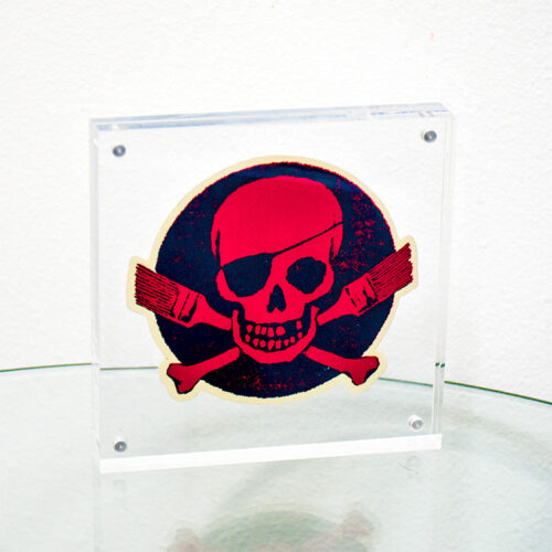 BANKSY POW Pictures on Walls Skull Logo Sticker (Red) • Silverback Gallery