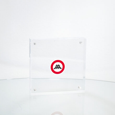 INVADER Warning Round Sticker (Framed) • Silverback Gallery